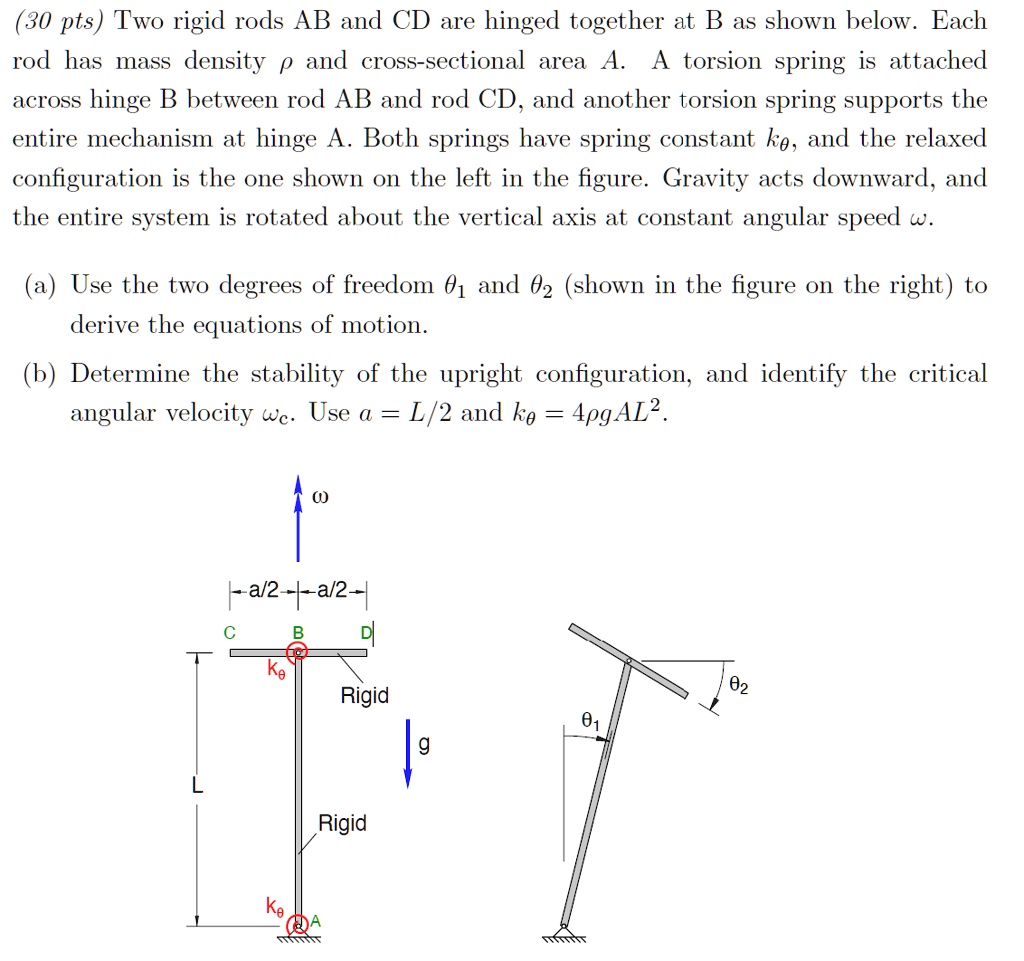 30 pts two rigid rods ab and cd are hinged together at b as shown below ...