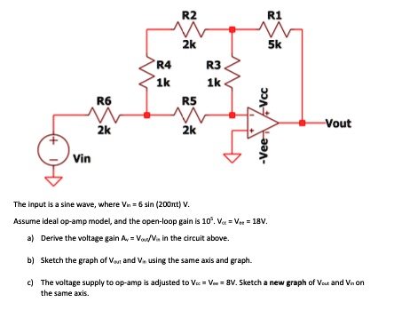 SOLVED: Texts: 2 5k 2k Vout The input is a sine wave, where Vin = 6 sin ...