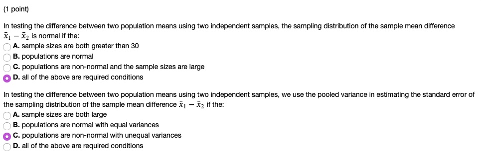 Solved In Testing The Difference Between Two Population Means Using 2020