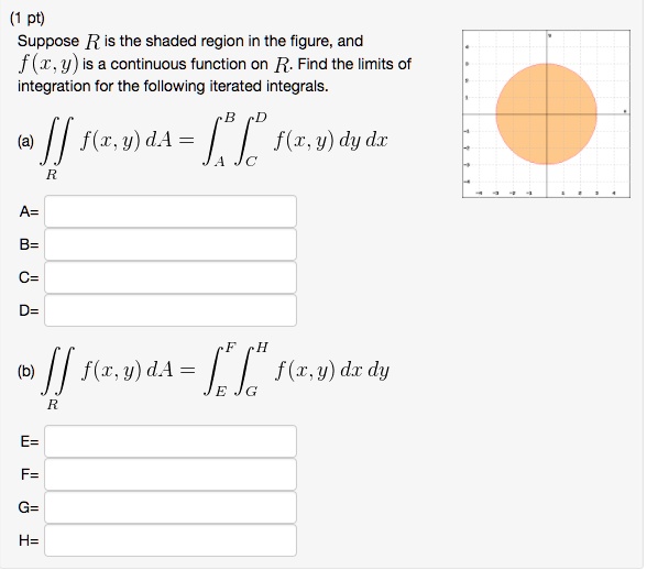 suppose r is the shaded region in the figure and fxy is continuous function on r find the limits ...