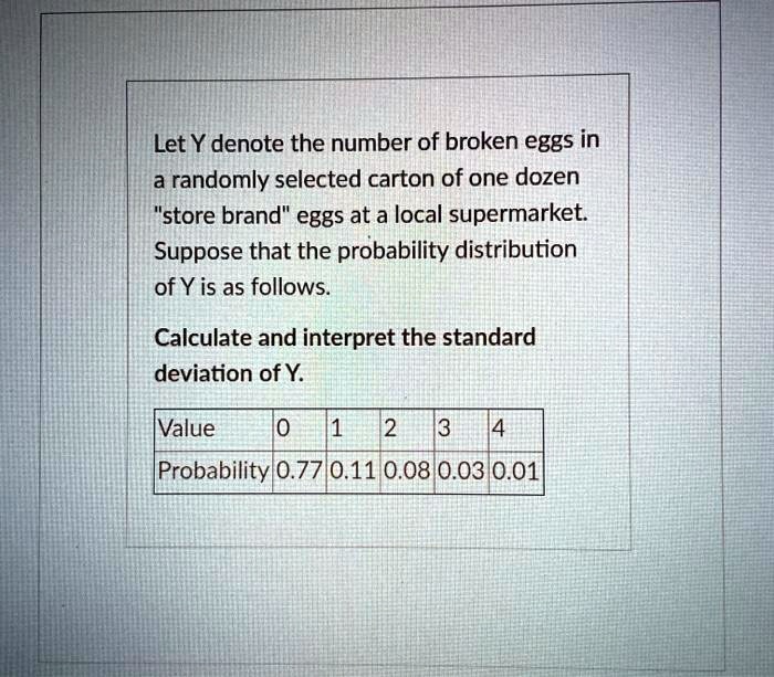 SOLVED: Let Y denote the number of broken eggs in a randomly selected ...