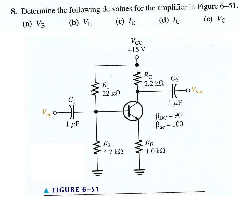 SOLVED: Determine the following DC values for the amplifier in Figure 6 ...