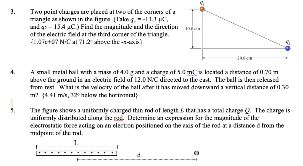 SOLVED:Two point charges are placed at two of the corners of a triangle ...