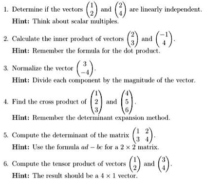 SOLVED: 1.Determine if the vectors are linearly independent Hint:Think ...