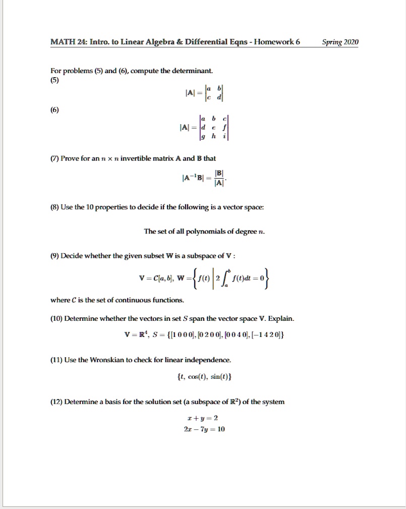 SOLVED: MATH 24: Intro to Linear Algebra Differential Egns- Homework 6 Spring 2020 For problems ...