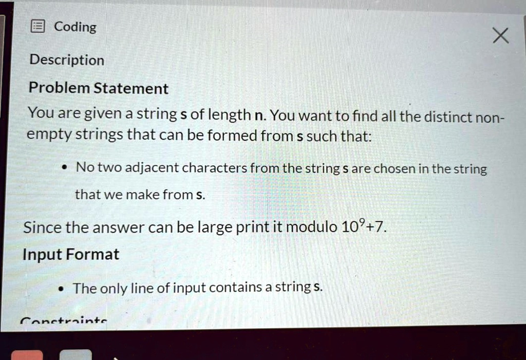 Write Func In Cpp Coding X Description Problem Statement You Are Given A String S Of Length N