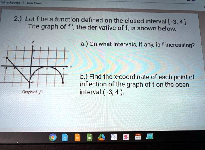 2 let f be a function defined on the closed interval 34 the graph of f the derivative of f is ...