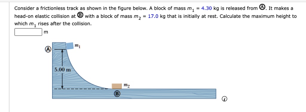 Consider a frictionless track as shown in the figure below. A block of mass m, = 4.30 kg is ...