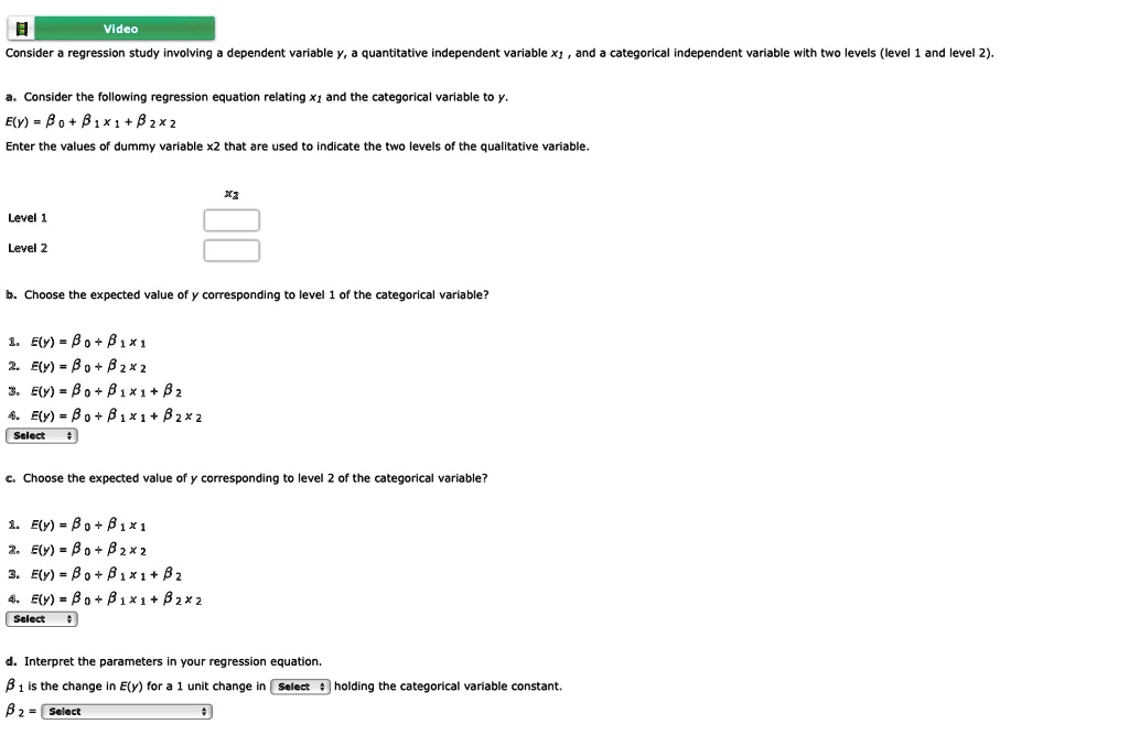SOLVED: Vidto Consider regression study involving dependent variable ...