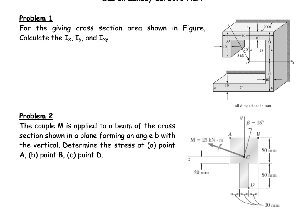 SOLVED: Problem 1: For the given cross-sectional area shown in Figure, calculate the Ix, Iy, and ...
