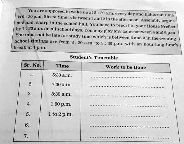 given above is a timetable for children in the boarding school show the ...