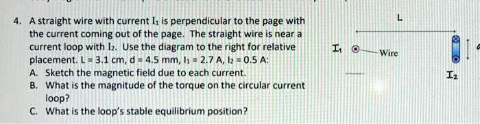 4. A straight wire with current I1 is perpendicular to the...