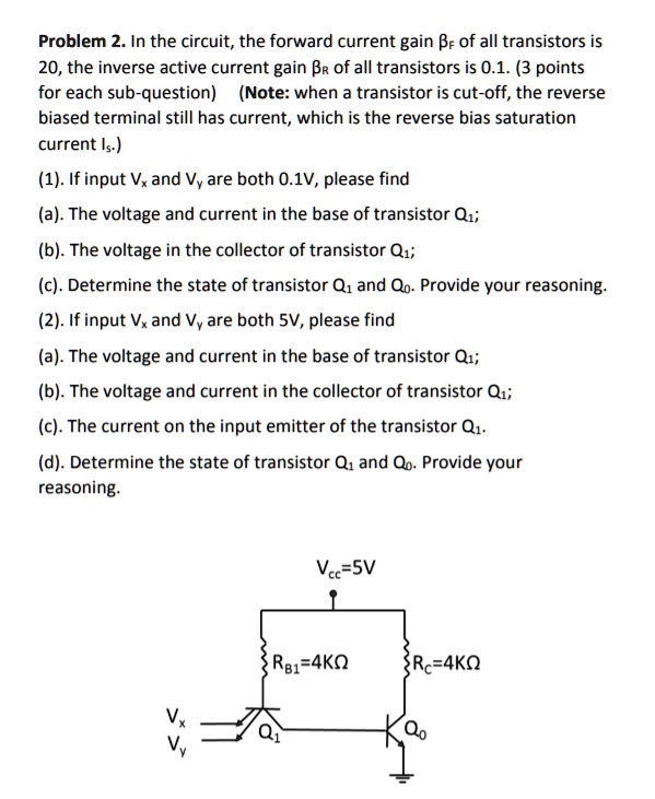 SOLVED: Problem 2. In the circuit, the forward current gain (Î²) of all transistors is 20, the ...
