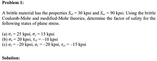 A brittle material has the properties S=30 kpsi and S'=90 kpsi. Using ...