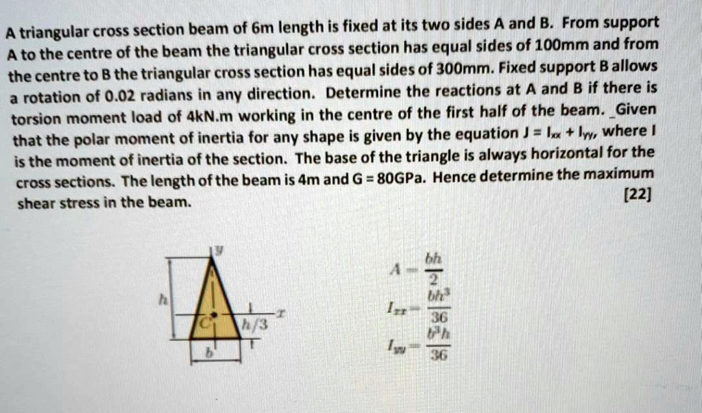 SOLVED: A triangular cross-section beam of 6m length is fixed at its ...