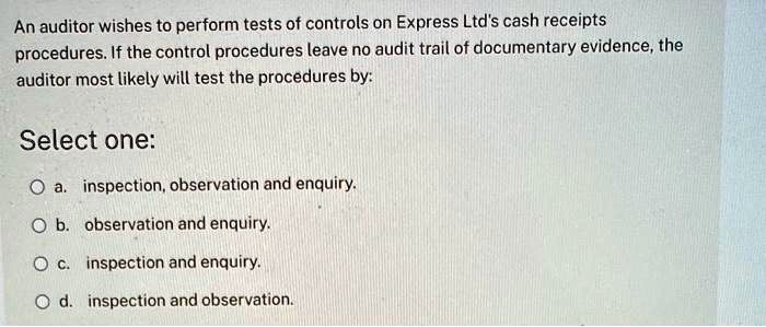 SOLVED: An auditor wishes to perform tests of controls on Express Ltd's ...