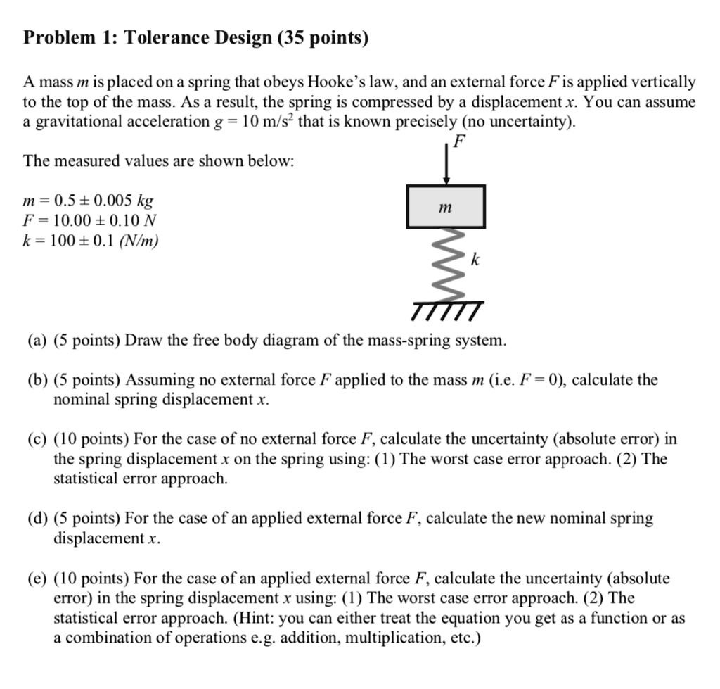 SOLVED: The height/displacement is x Problem 1: Tolerance Design (35 ...
