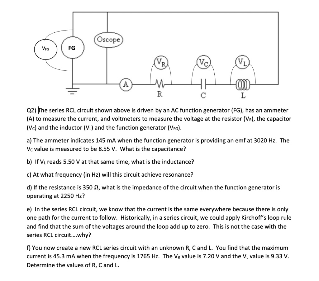 SOLVED: (Oscope VFG FG R Q2) frhe series RCL circuit shown above is ...
