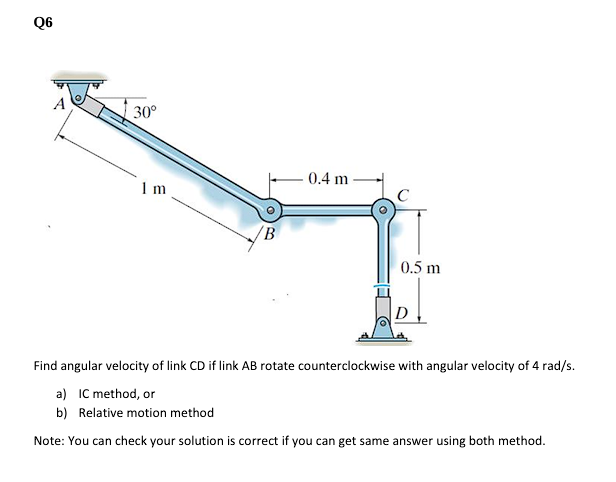 Q6 Find Angular Velocity Of Link C D If Link A B Rotate Counterclockwise With Angular Velocity