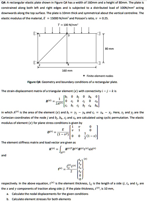 SOLVED: A rectangular elastic plate shown in Figure Q4 has a width of 160mm and a height of 80mm ...