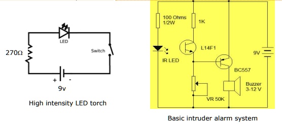 100 Ohms 1/2W 1K LED L14F1 Switch 270? IR LED BC557 9V 9v Buzzer 3-12 V ...