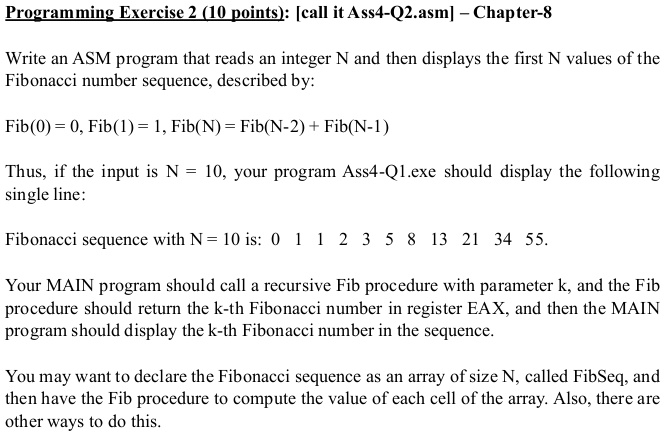 SOLVED: Programming Exercise 2 (10 points): [call it Ass4-Q2.asm ... SOLVED: Programming Exercise 2 (10 points): [call it Ass4-Q2.asm ...