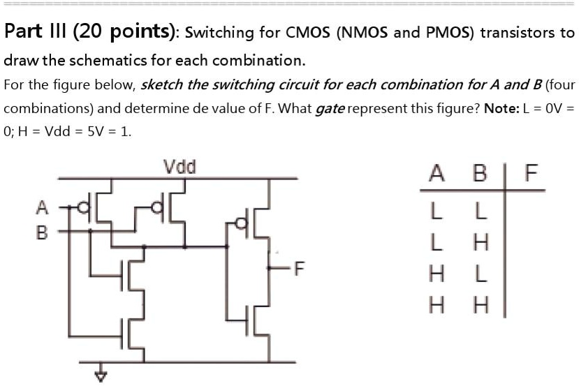 Part III (20 points): Switching for CMOS (NMOS and PMOS) transistors to ...
