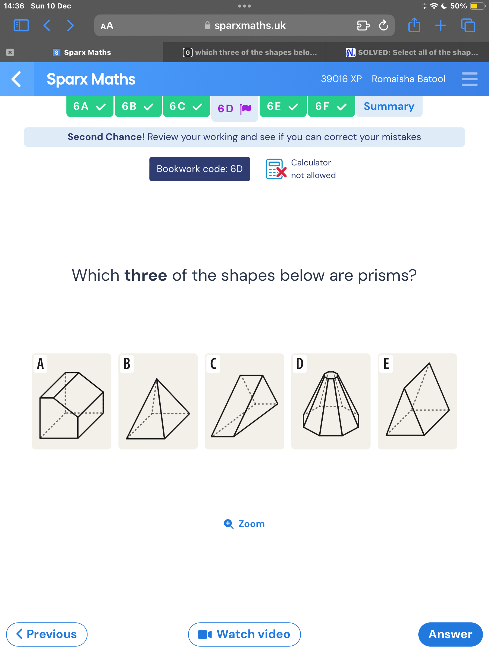 Solved Sparx Maths G Which Three Of The Shapes Belo ℕ Olved
