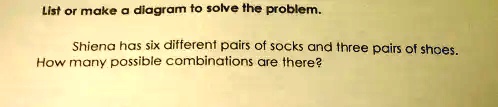 List or make a diagram to solve the problem. Shiena has six different ...