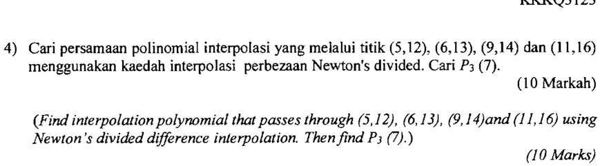 4 cari persamaan polinomial interpolasi yang melalui titik 512 613 914 ...
