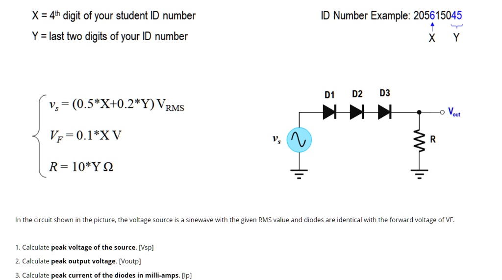 SOLVED: In the circuit shown in the picture, the voltage source is a sine wave with the given ...