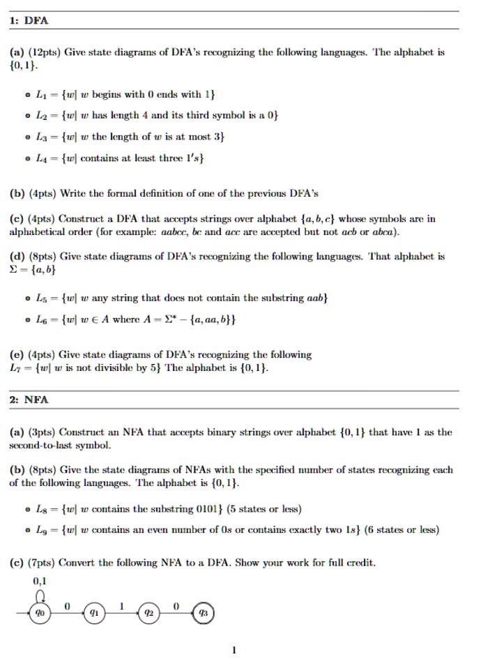 1 dfa a12pts give state diagrams of dfas recognizing the following ...