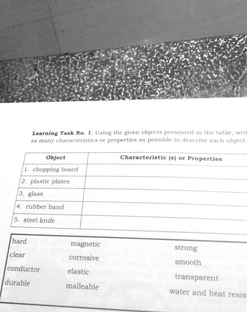 Learning Task No. 1: Using the given objects presented in the table, writ as many ...