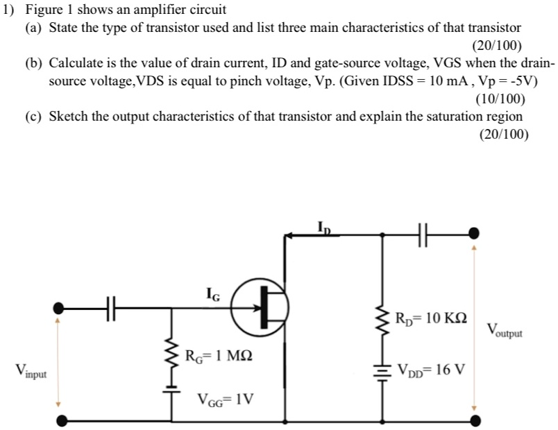 1) Figure 1 shows an amplifier circuit (a) State the type of transistor ...
