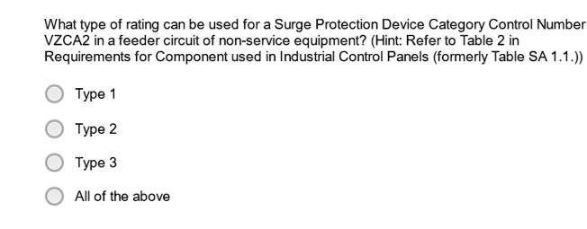 SOLVED: What type of rating can be used for a Surge Protection Device Category Control Number ...