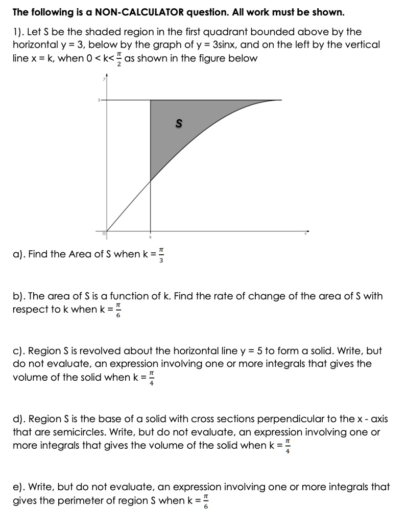 The following is a NON-CALCULATOR question. All work must be...