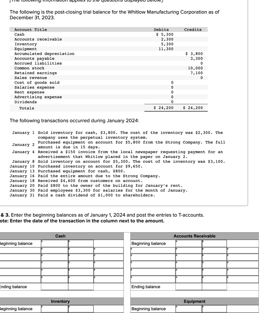 texts the following is the post closing trial balance for the whitlow ...