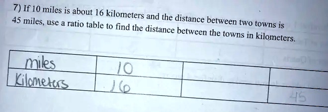 7) If 10 miles is about 16 kilometers and the distance between two ...