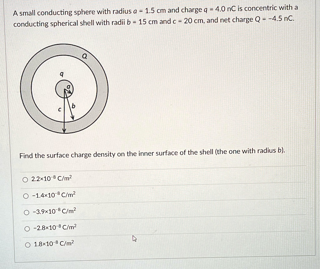 A small conducting sphere with radius a = 1.5 cm and charge q = 4.0 nC ...