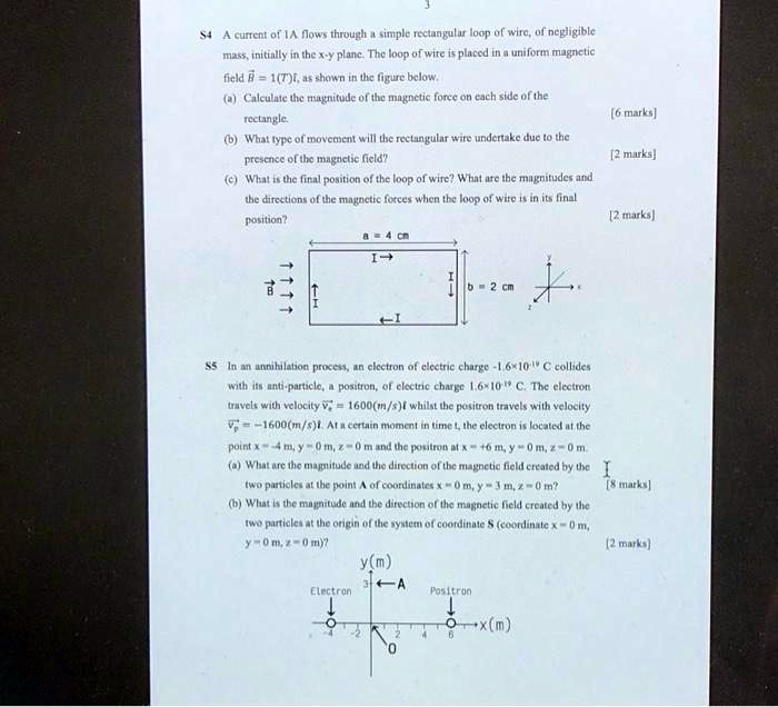 texts all questions please 3 s4a current of 1a flows through a simple rectangular loop of wire ...