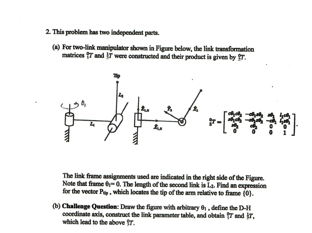 SOLVED: 2. This problem has two independent parts: (a) For two-link ... SOLVED: 2. This problem has two independent parts: (a) For two-link ...