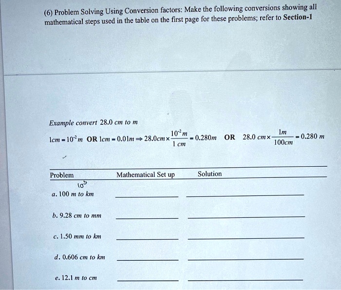 SOLVED: (6) Problem Solving Using Conversion factors: Make the ...
