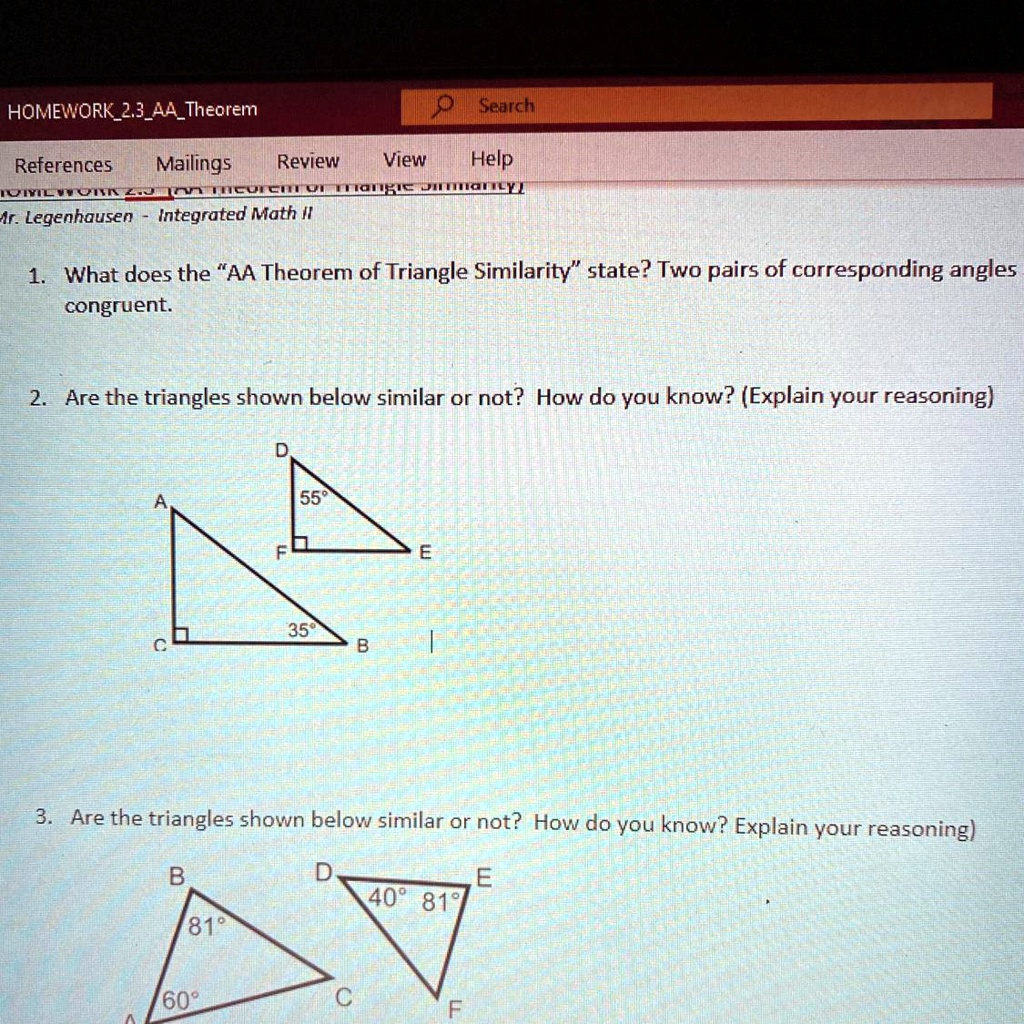 '2. Are the triangles shown below similar not? How do you know? (Explain your reasoning ...