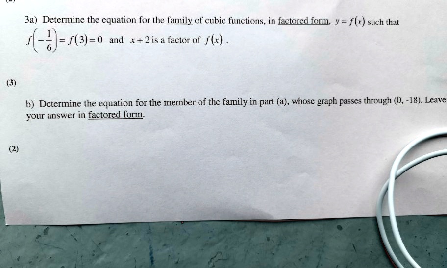 SOLVED: a) Determine the equation for the family of cubic functions, in ...