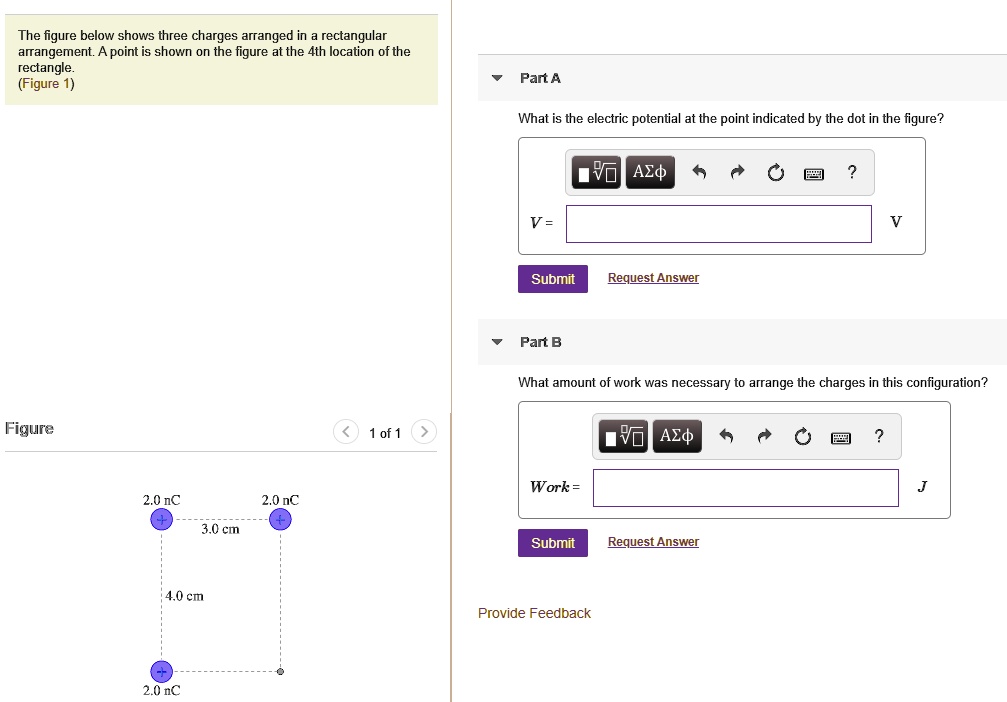 SOLVED: The figure below shows three charges arranged in a rectangular arrangement: a point is ...
