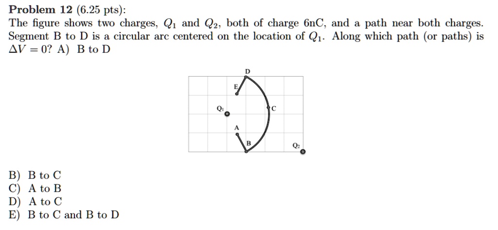 SOLVED: Problem 12 (6.25 pts): The figure shows two charges; Q1 and Q2. both of charge 6nC, and ...
