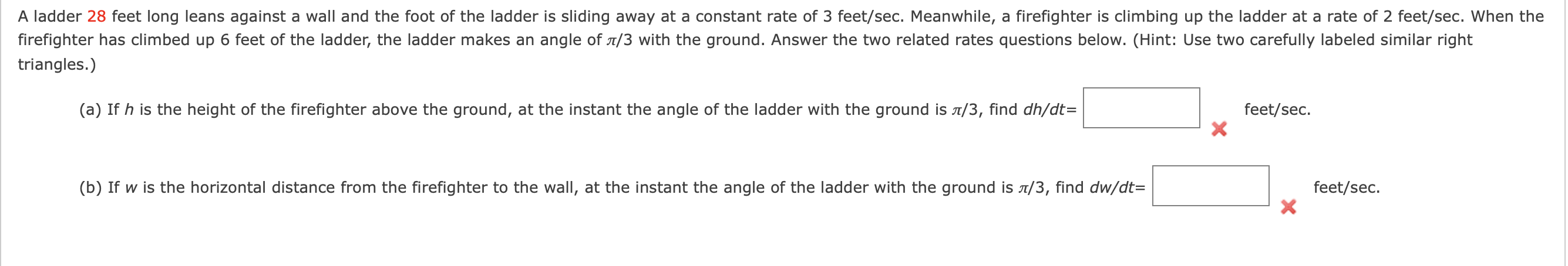 a ladder 28 feet long leans against a wall and the foot of the ladder ...