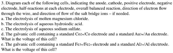 SOLVED: 3. Diagram each of the following cells, indicating the anode ...