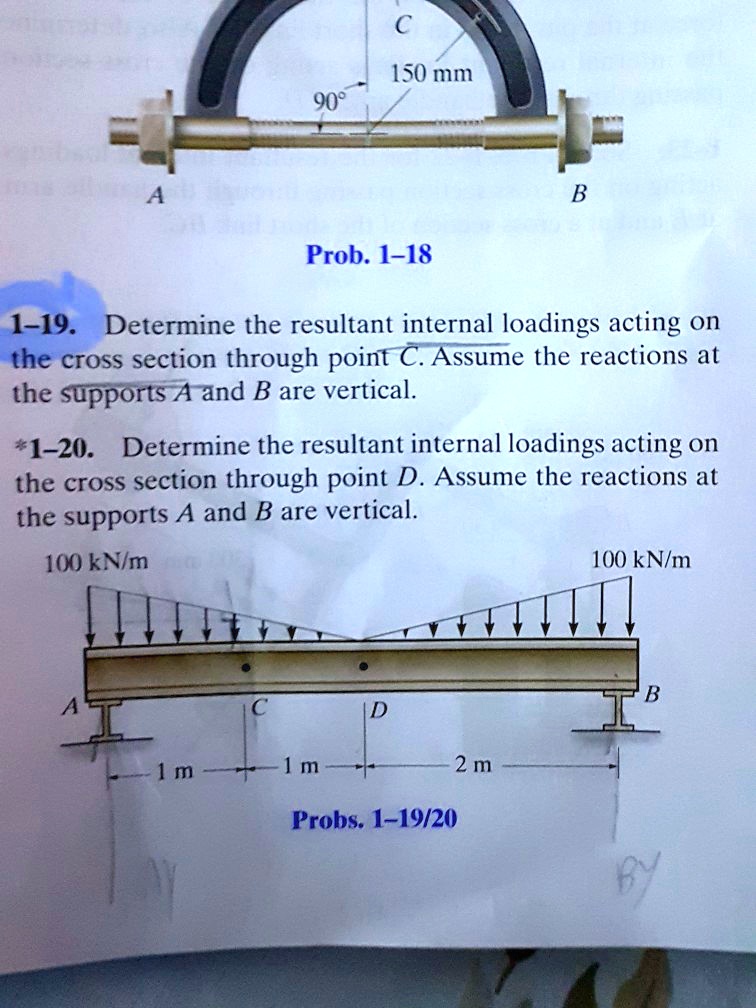 SOLVED: 150mm 06 B Prob.1-18 1-19. Determine the resultant internal loadings acting on the cross ...