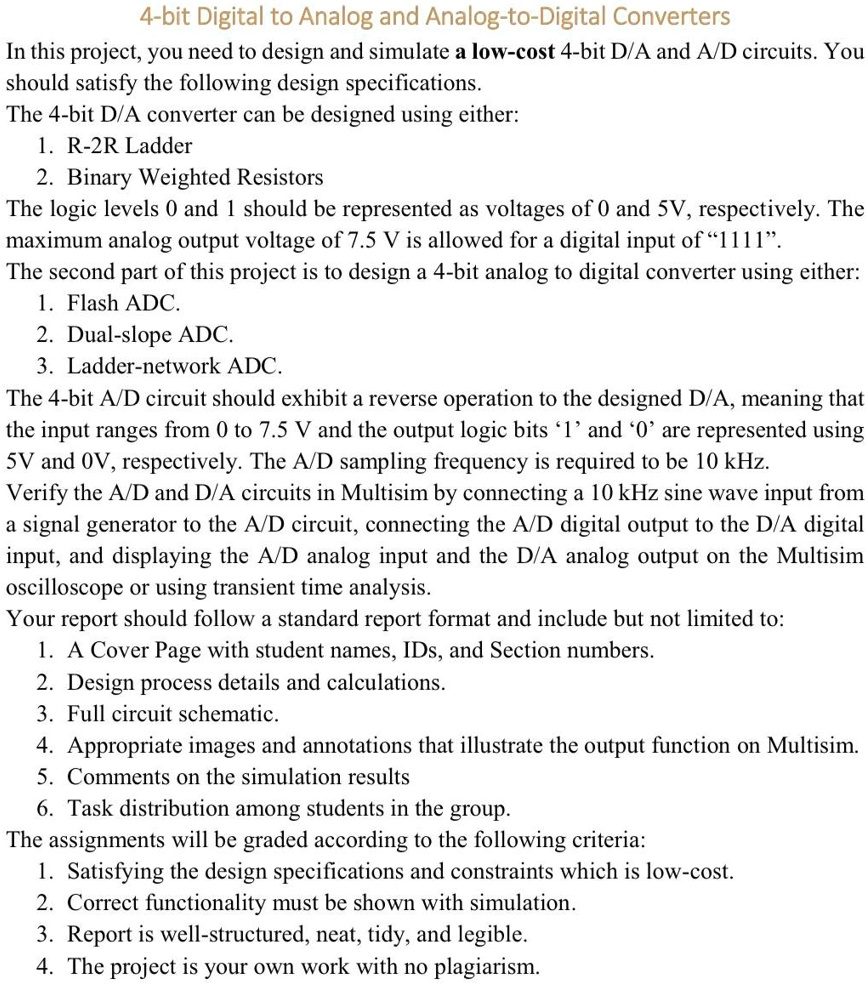 SOLVED: Please help me. Manual solution 4-bit Digital to Analog and Analog-to-Digital Converters ...